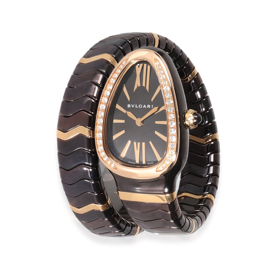 Bvlgari Pre-owned Bvlgari Serpenti Quartz Diamond Black Dial Ladies ...