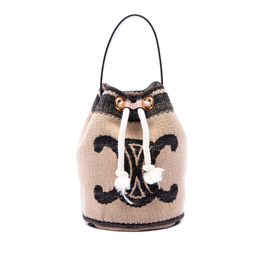 Celine Pre-owned Celine Small Triomphe Raffia Drawstring Bucket Bag ...
