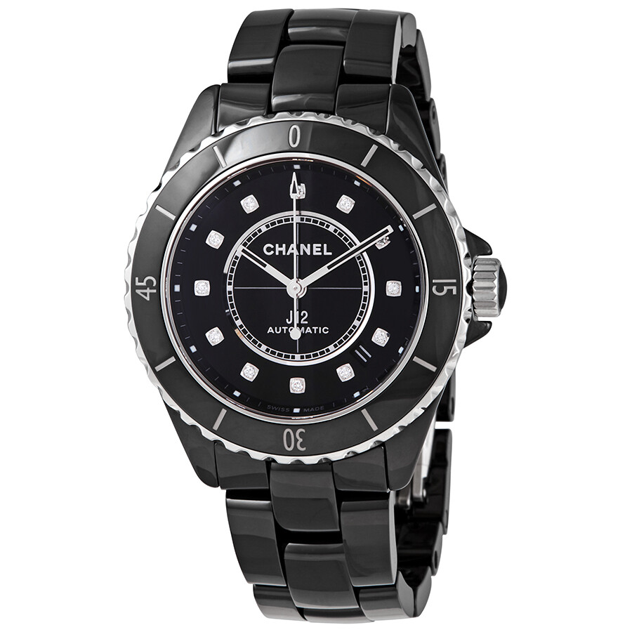 Chanel Pre-owned Chanel J12 Diamond Black Dial Ladies Watch H5702 3599594131117 - Chanel, J12 ...