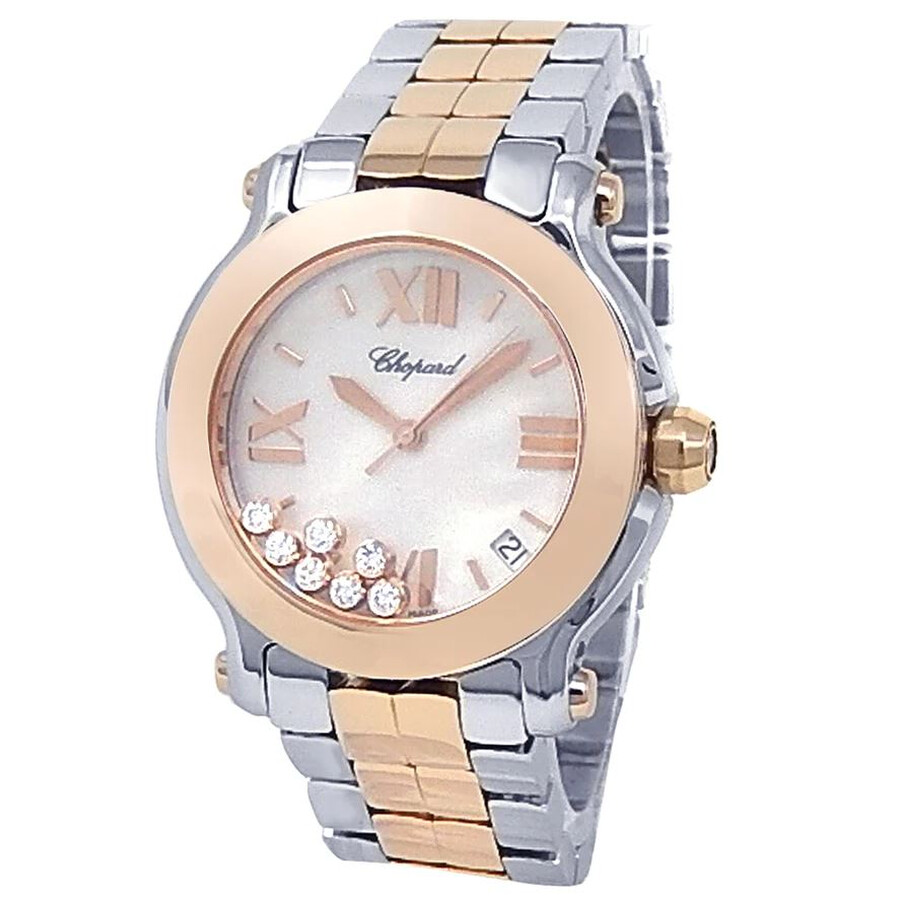 Chopard Pre-owned Chopard Happy Sport Mother of Pearl with 7 Floating Diamonds Dial Ladies Watch ...