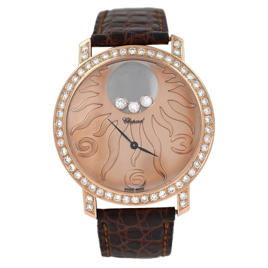 Chopard Pre-owned Chopard Happy Sun Quartz Diamond Rose Gold Dial Ladies Watch 207469-5007 - Pre ...