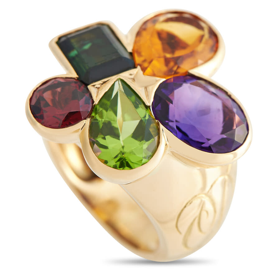 Dior Pre-Owned Dior 18K Yellow Gold Multicolor Gemstone Cocktail Ring ...