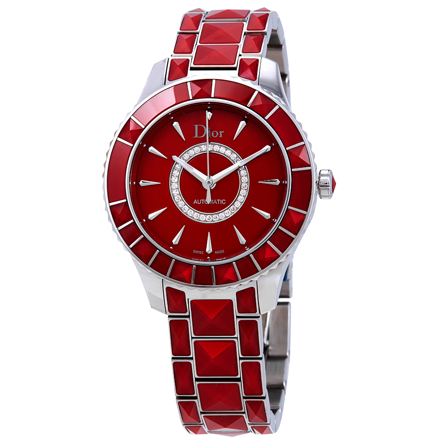 Dior Pre-owned Dior Christal Crystal Red Lacquered/Diamond Dial Ladies ...