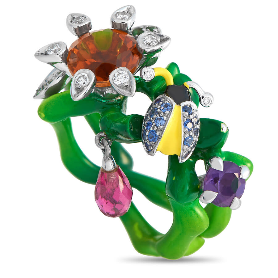 Dior Pre-Owned Dior Milly Carnivora 18K White Gold Diamond, Citrine, Amethyst and Lacquer ...