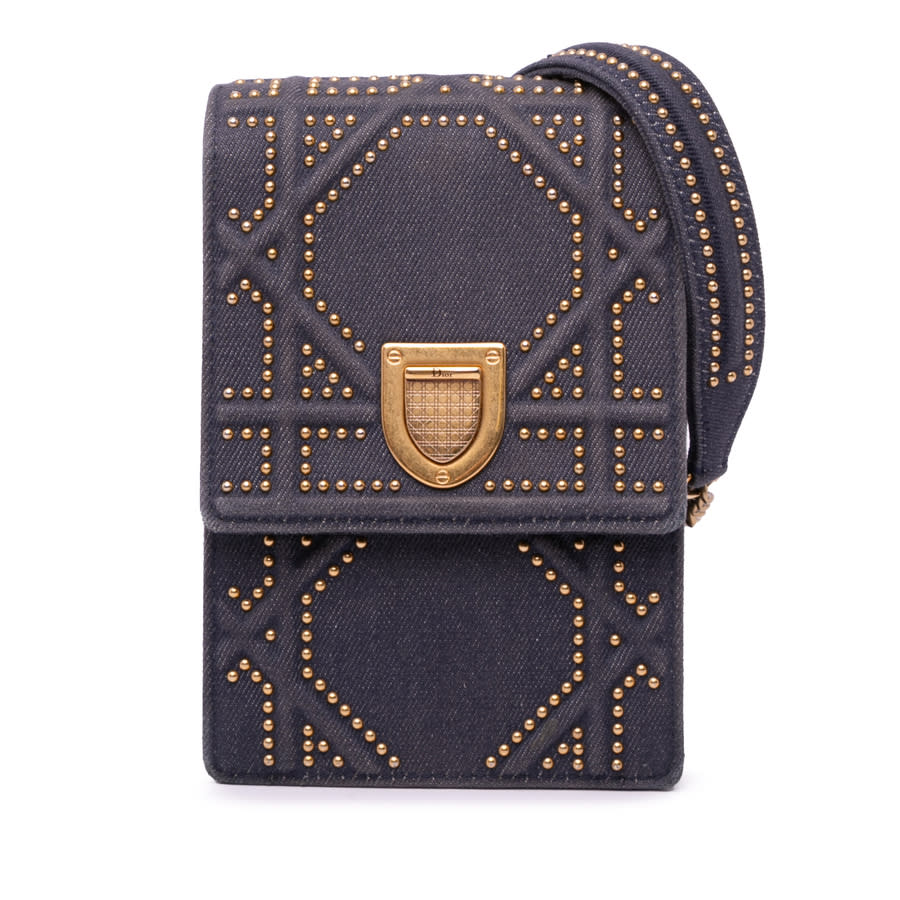 Dior Pre-owned Dior Studded Denim Vertical Diorama Crossbody 08-BO-1127 ...