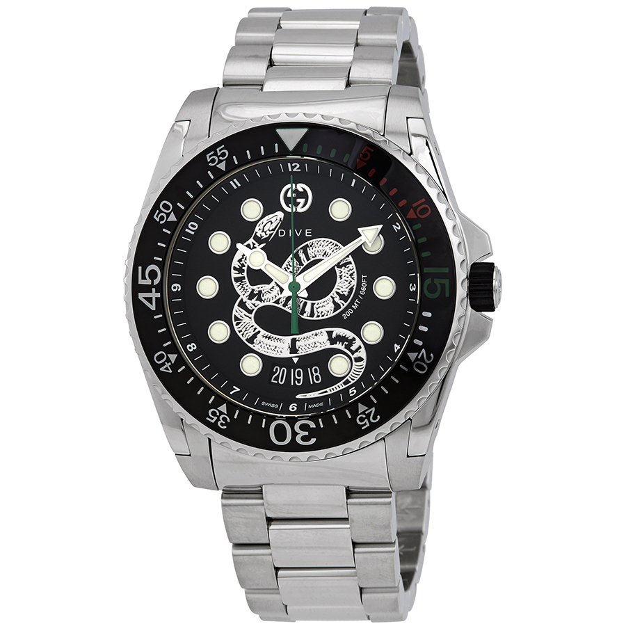 Gucci Pre-owned Gucci Dive Black (Serpentine Motif) Dial Men's Watch ...