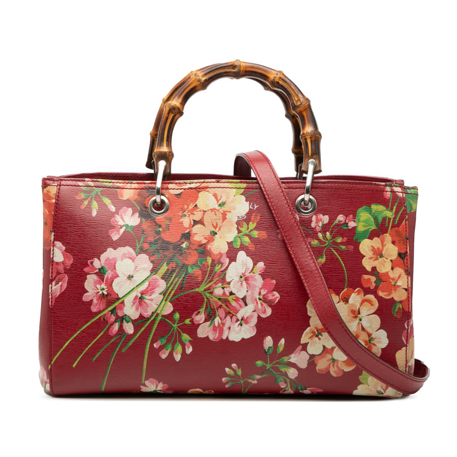 Gucci Pre-owned Gucci Medium Calfskin Blooms Bamboo Shopper Satchel ...