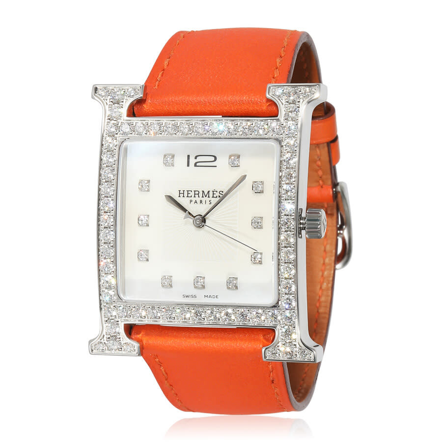 Hermes Pre-owned Hermes Heures H Quartz Diamond White Dial Ladies Watch ...