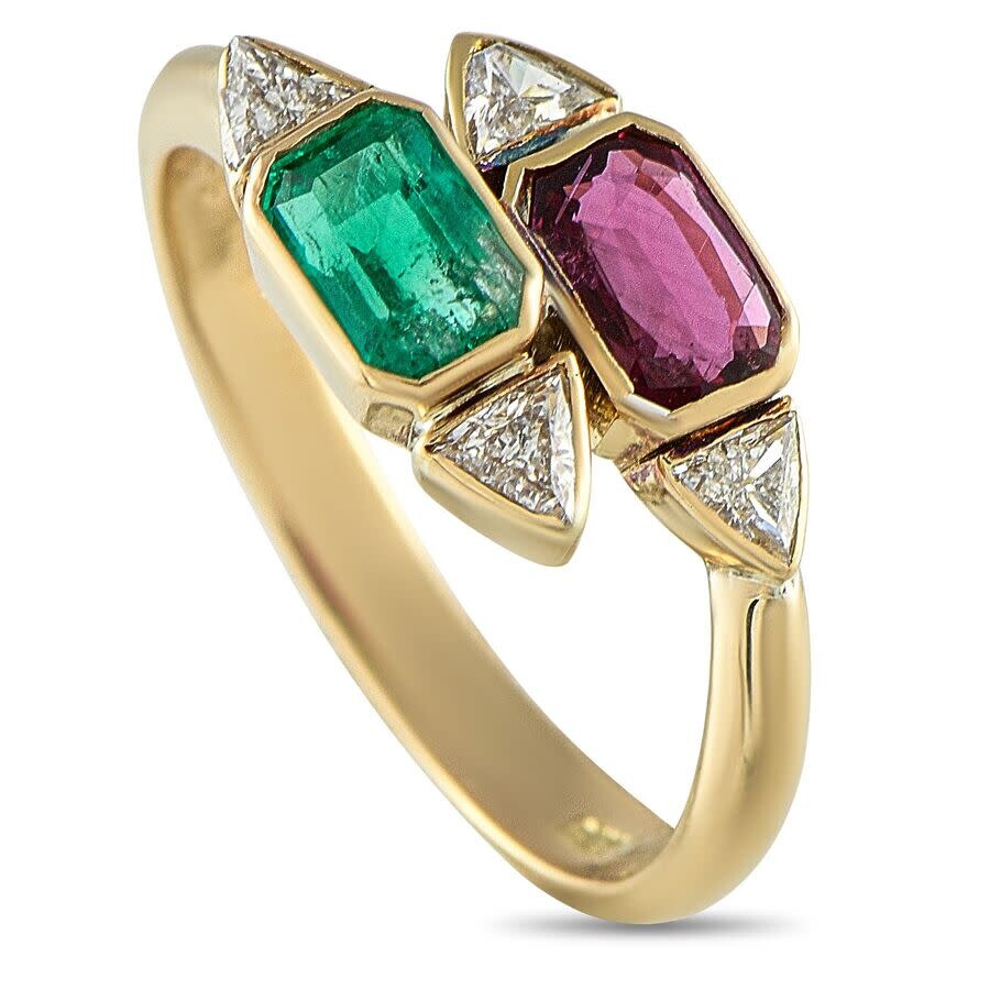 Lb Exclusive Pre-Owned LB Exclusive 18K Yellow Gold 0.48ct Diamond, Emerald, and Ruby Ring MF11 ...