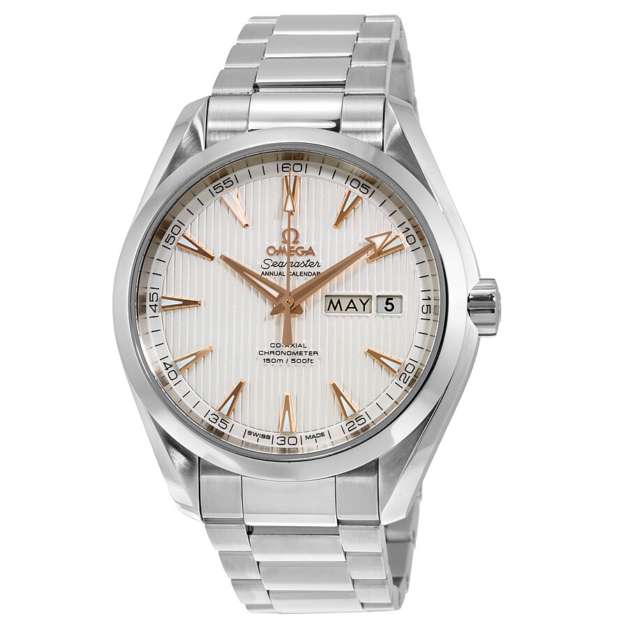 Omega Pre-owned Omega Aqua Terra Annual Calendar Silver Dial Men's ...