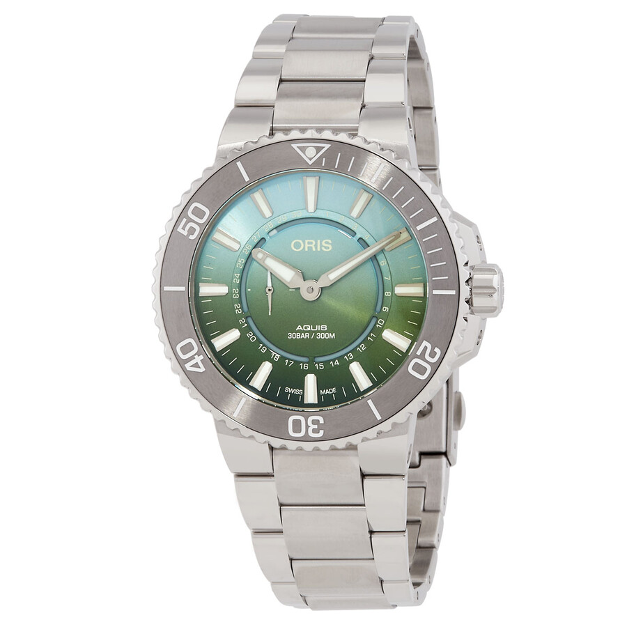 Oris Pre-owned Oris Aquis Dat Watt Limited Edition II Watch Set 44mm with Green Dial and Two ...