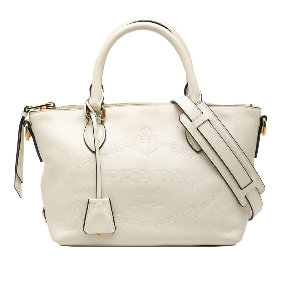Prada Pre-owned Prada Small Embossed Glace Calf Logo Convertible ...