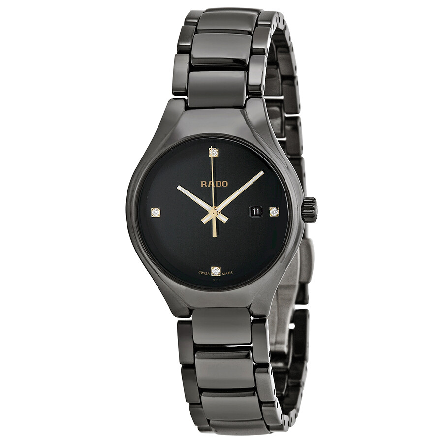 Rado Pre-owned Rado True Diamond Black Dial Ladies Watch R27059712 ...