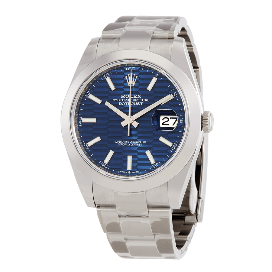Rolex Pre-owned Rolex Datejust Bright Blue Fluted Motif Dial Men's ...