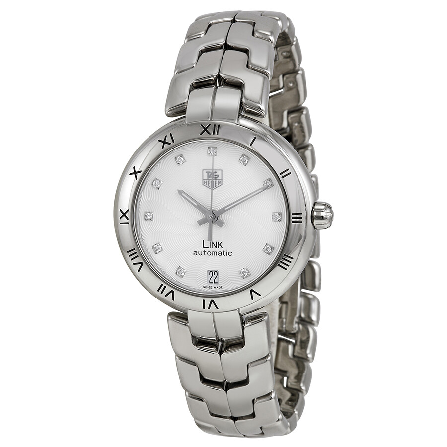 Tag Heuer Pre-owned Tag Heuer Link Lady Diamond Silver guilloche Dial ...
