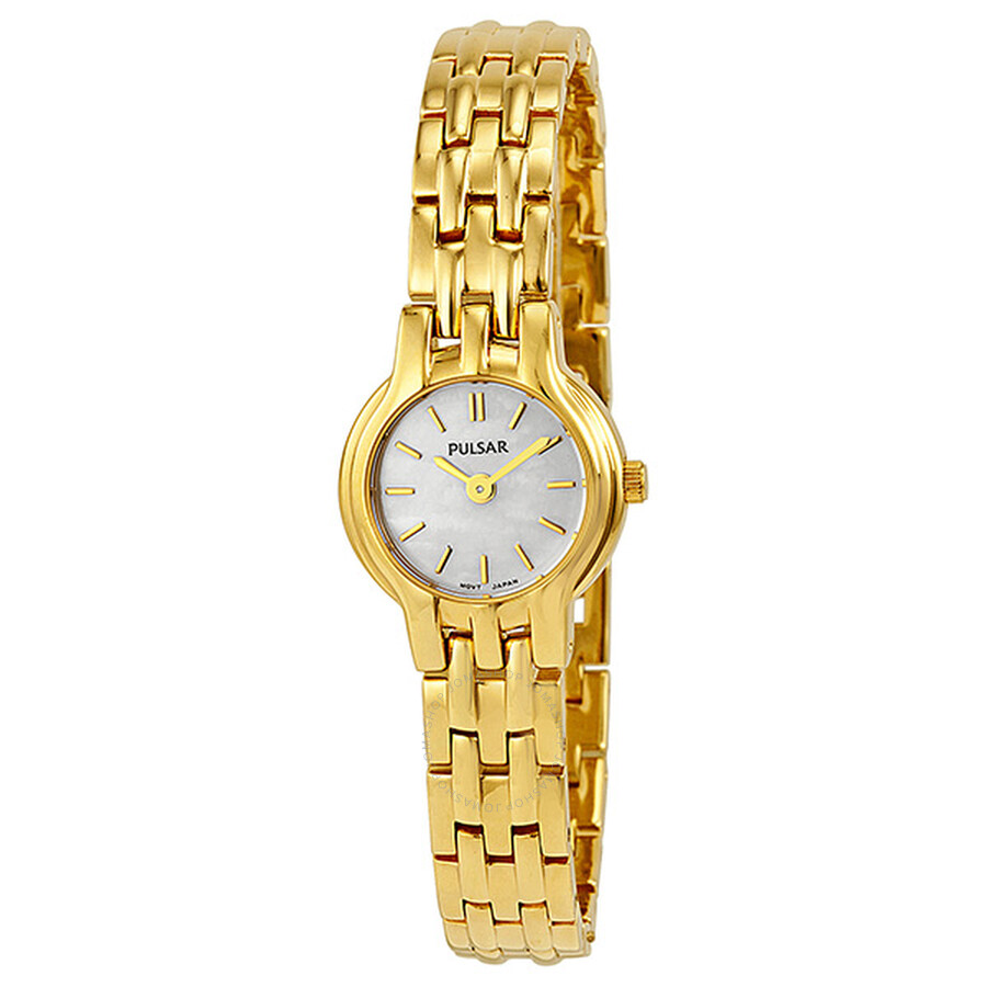 Pulsar Mother of Pearl Dial Gold Tone Stainless Steel Ladies Watch ...