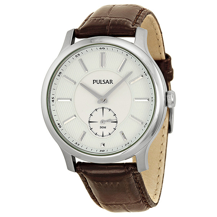 Pulsar Silver Dial Stainless Steel Brown Leather Men's Watch PN4023 ...