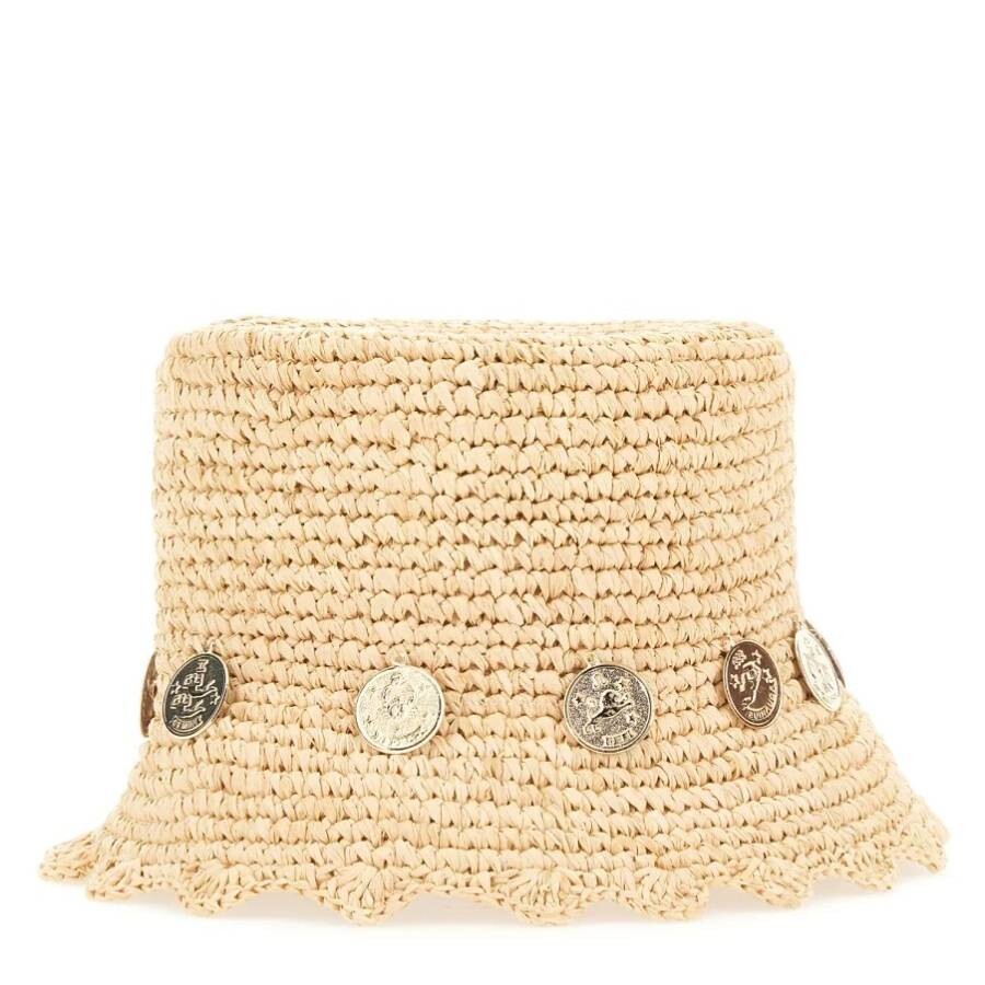 Rabanne Embellished Coin Woven Raffia Hat, Size 58 23FAA0122NAT004-M227 ...