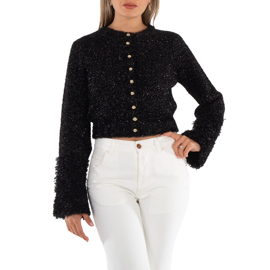 Rabanne Ladies Black Metallic Cropped Cardigan, Size Small ...