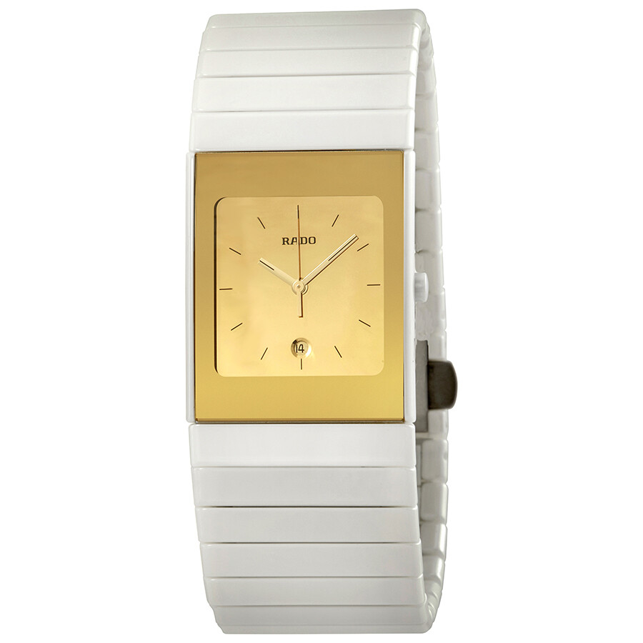 Rado Ceramica Gold Dial White Ceramic Ladies Watch R21709252 ...