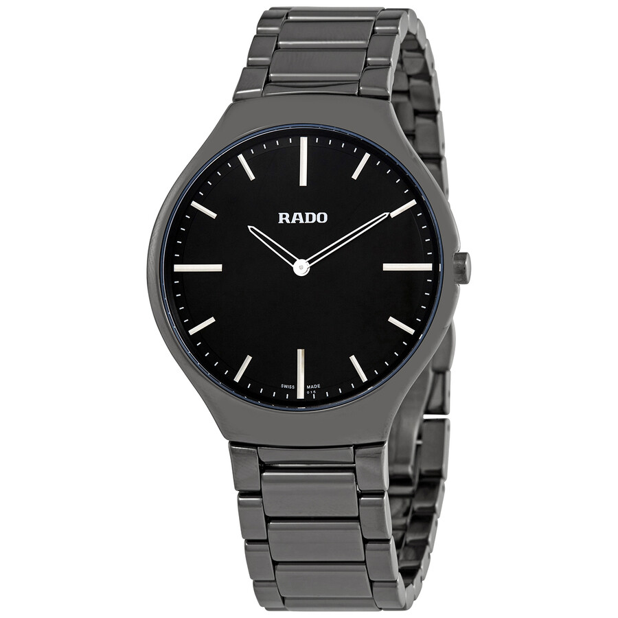 Rado True Black Dial Platinum-tone Ceramic Men's Watch R27955152 True ...