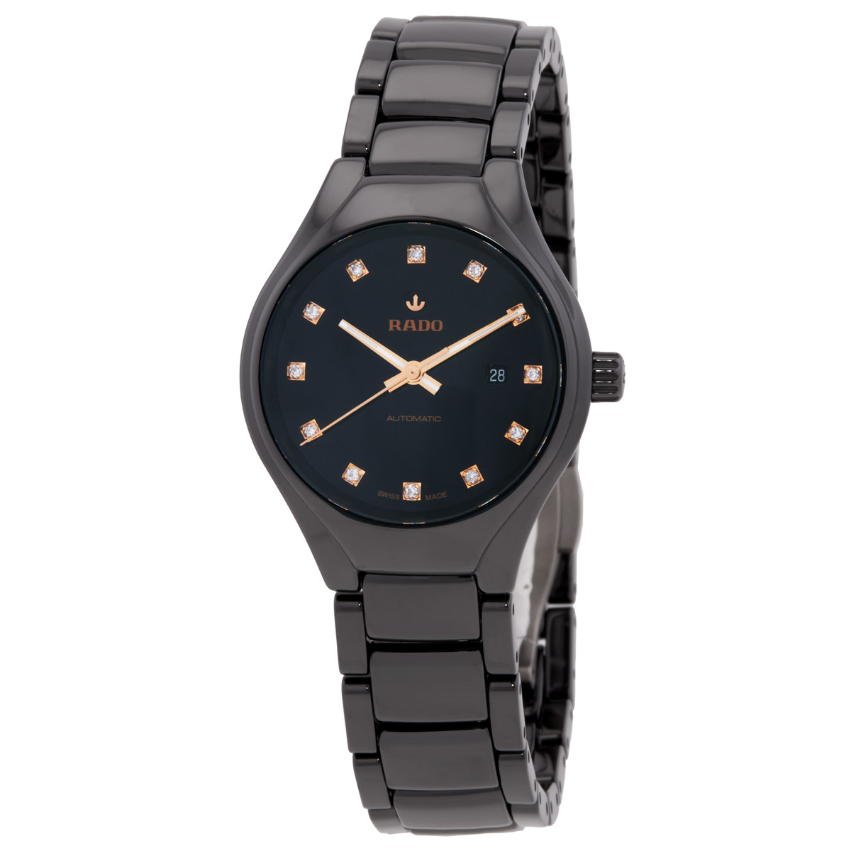 Rado True Round Automatic Diamond Black Dial Ladies Watch R27242732 ...