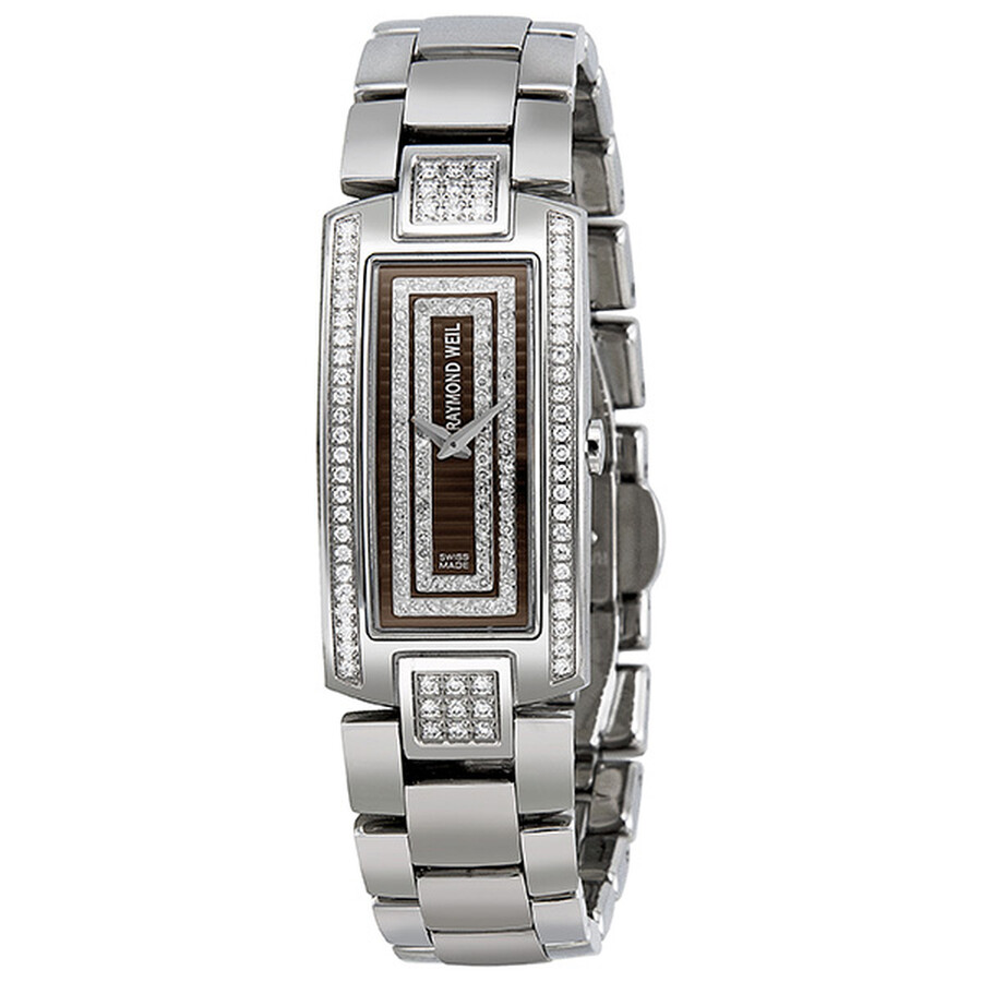 Raymond Weil Shine Diamond Coffee Dial Stainless Steel with Brown Strap ...
