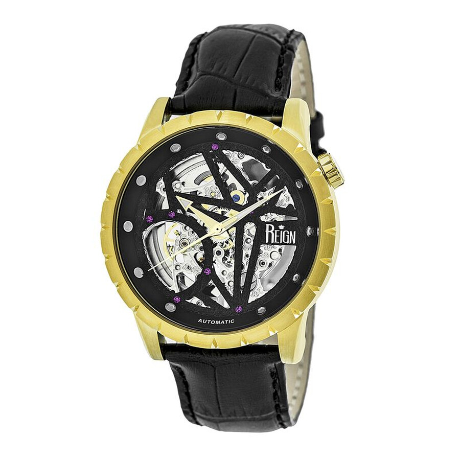 Reign Xavier Gold-Tone Black Leather Men's Watch RN3904 847864148352 ...