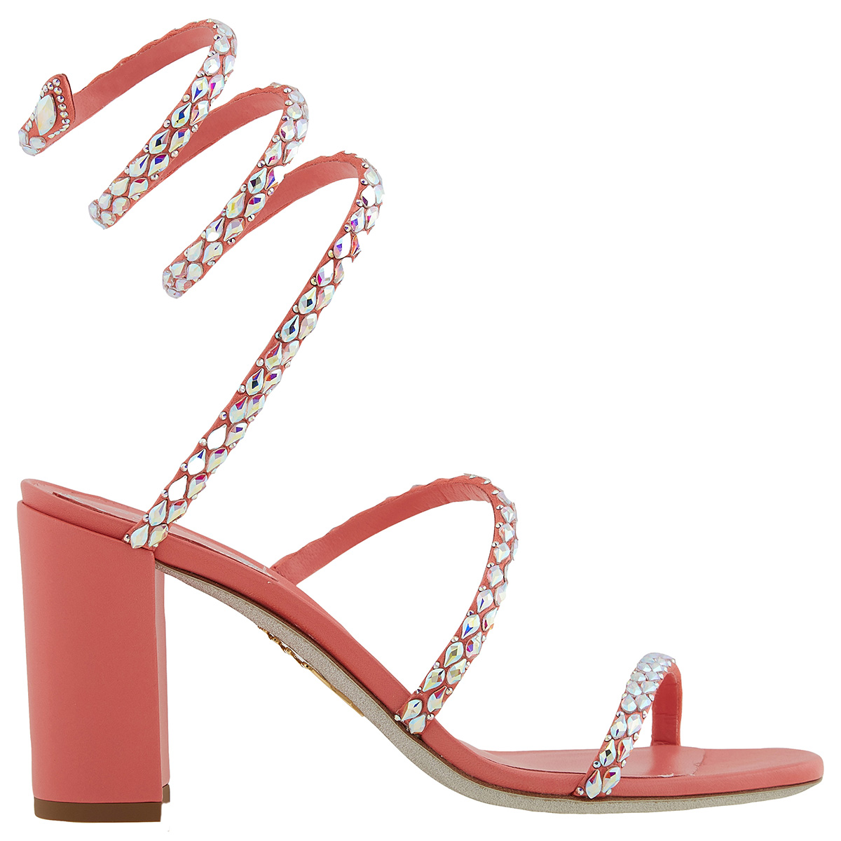 Rene Caovilla Ladies Coral Satin/Crystal Ab Strass Embellished Heels ...