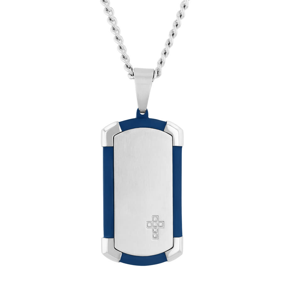 Robert Alton 1/20 CTW Stainless Steel Blue Finish Men's Diamond Dog Tag ...