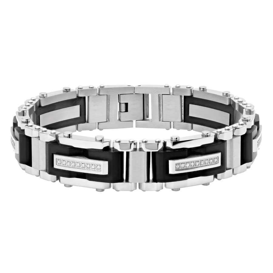 Robert Alton 3/8CTW Diamond Stainless Steel Black and White Men's Link ...
