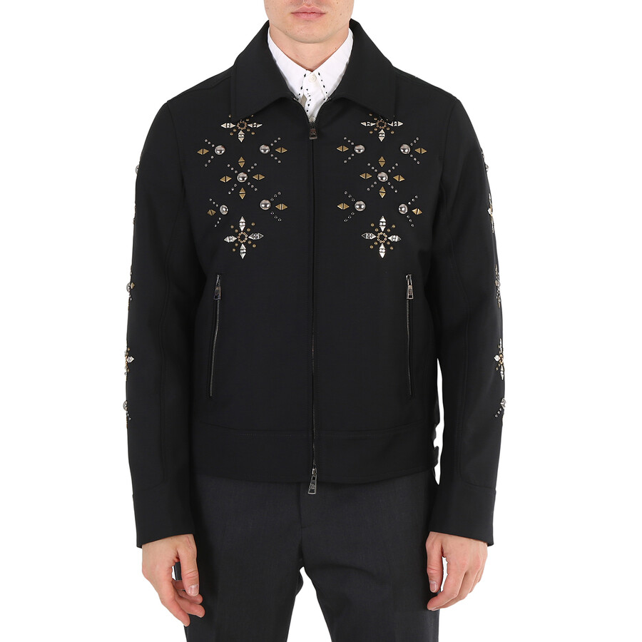 Roberto Cavalli Men's Black Embellished Wool Blend Jacket, Brand Size ...
