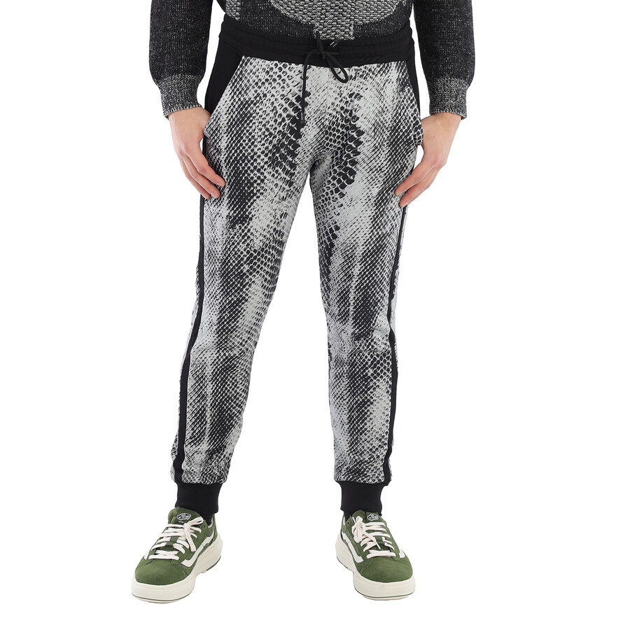 Roberto Cavalli Men's Grey Python-print Cotton Sweatpants, Size Small ...