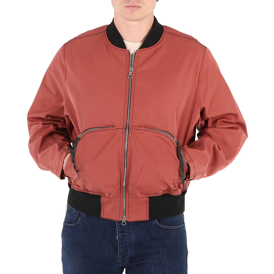 Roberto Cavalli Men's Venetian Red Brick Shell Bomber Jacket, Brand ...