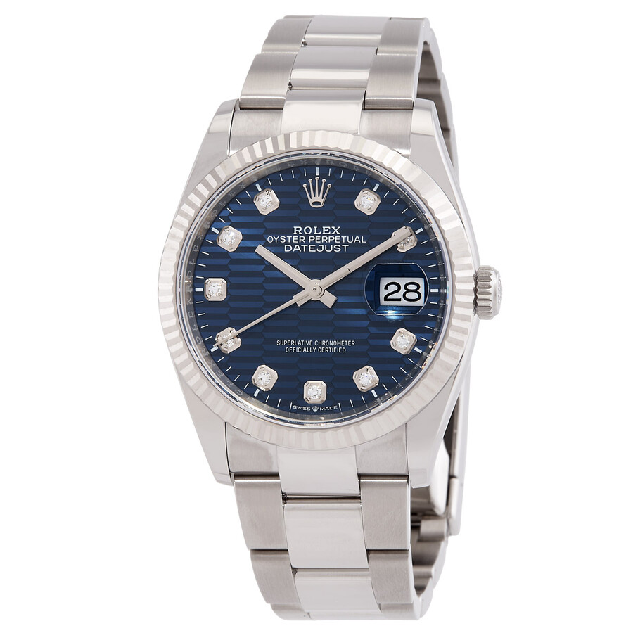 Rolex Datejust 36 Bright Blue Fluted-Motif Diamond Dial Automatic Men's ...