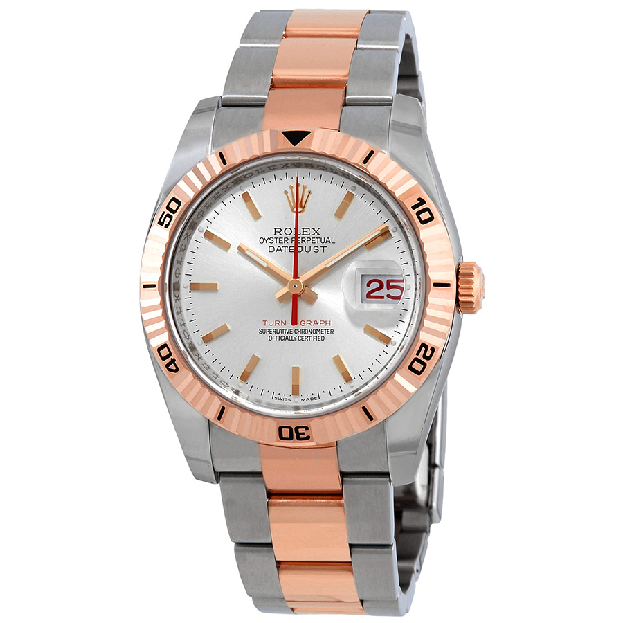Rolex Datejust Silver Index Dial 18k Rose Gold Turn-o-Graph Bezel ...