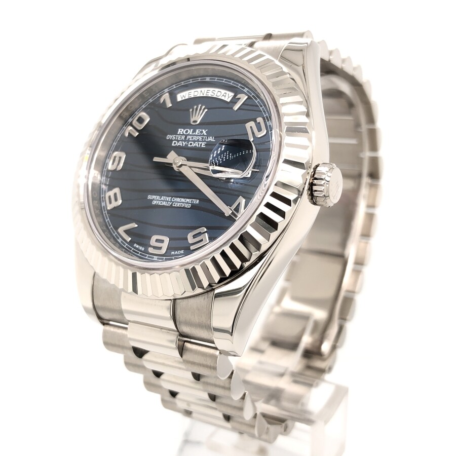 Rolex Day-Date II Blue Wave Dial 18K White Gold President Automatic Men ...