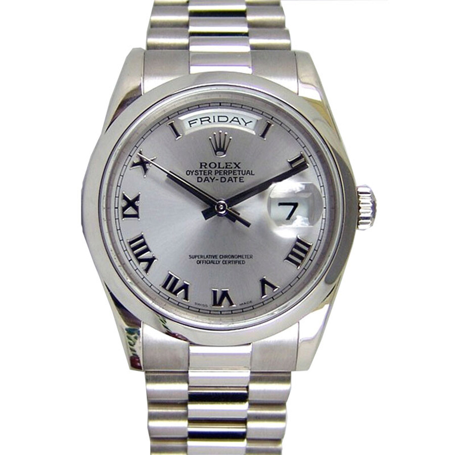 Rolex Day-Date Silver Dial 18K White Gold President Automatic Men's ...