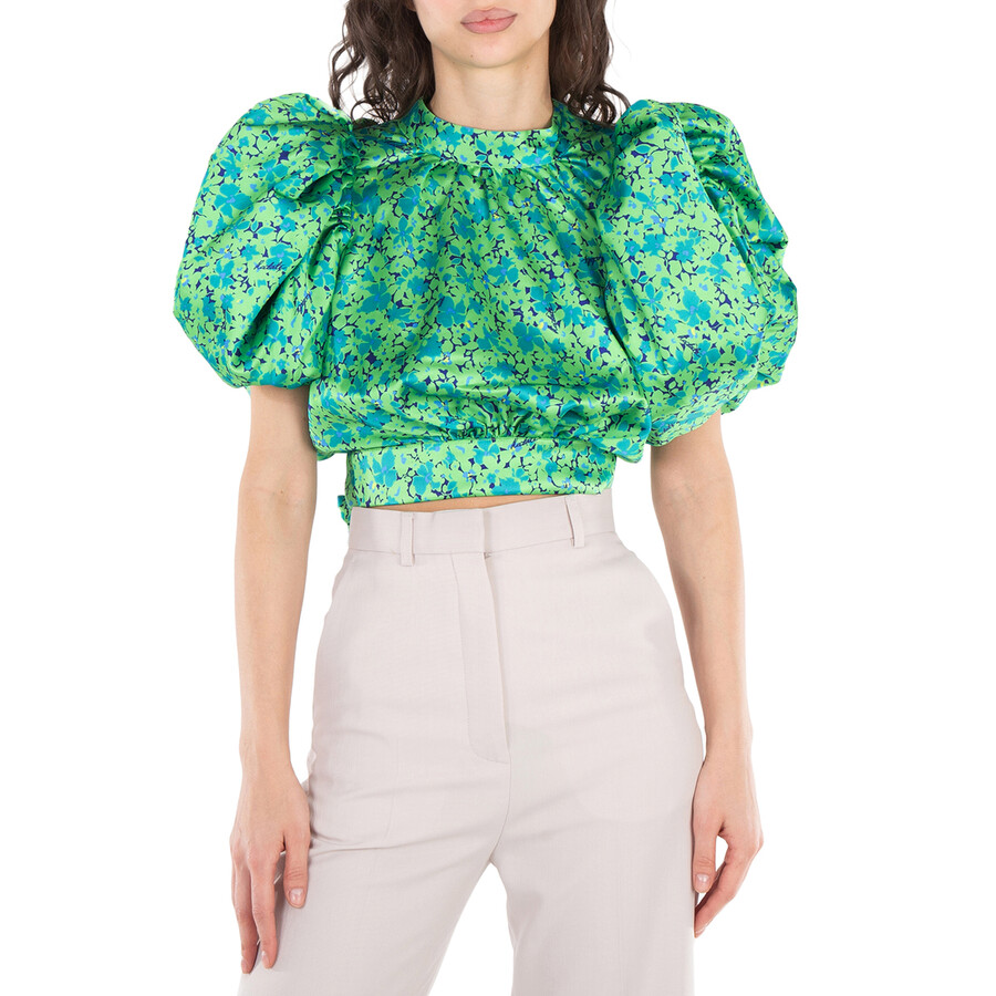 Rotate Floral-Print Puff-Sleeve Crop Top 1111182804 5715290204957 ...
