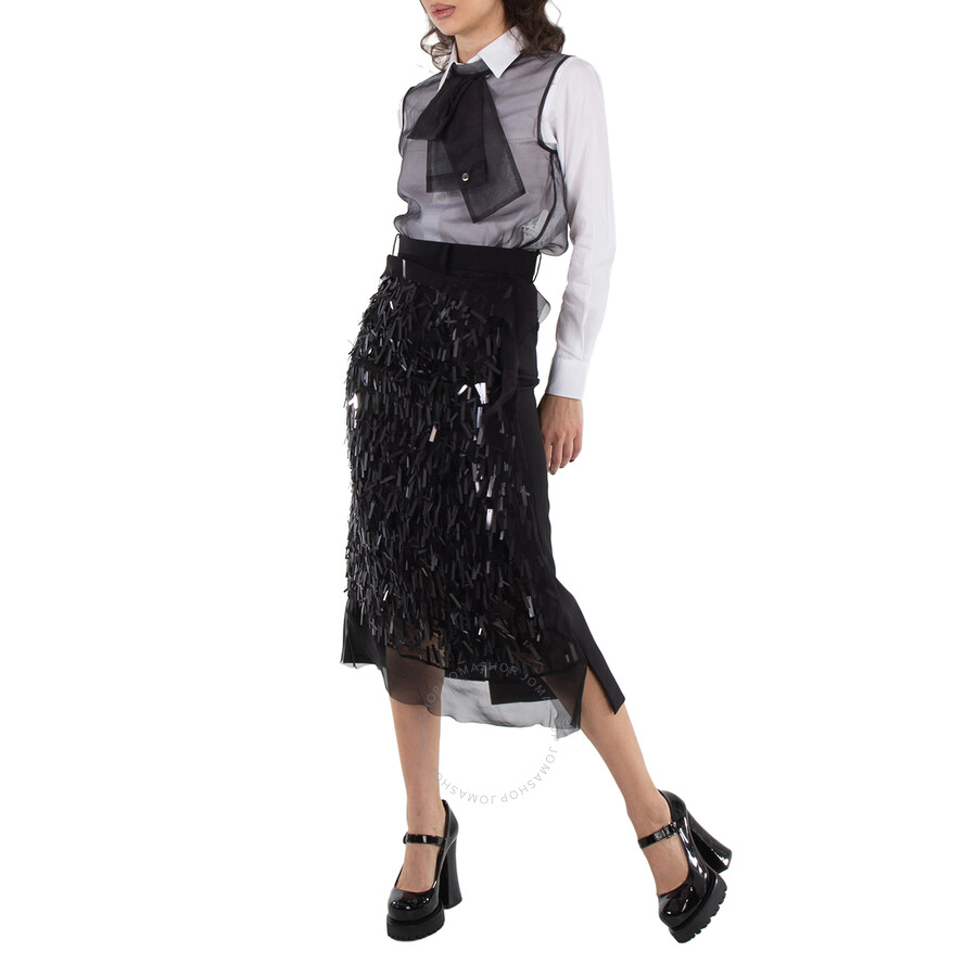 Sacai Ladies Black Spangle Embroidery Sequin Skirt, Brand Size 0 22 ...