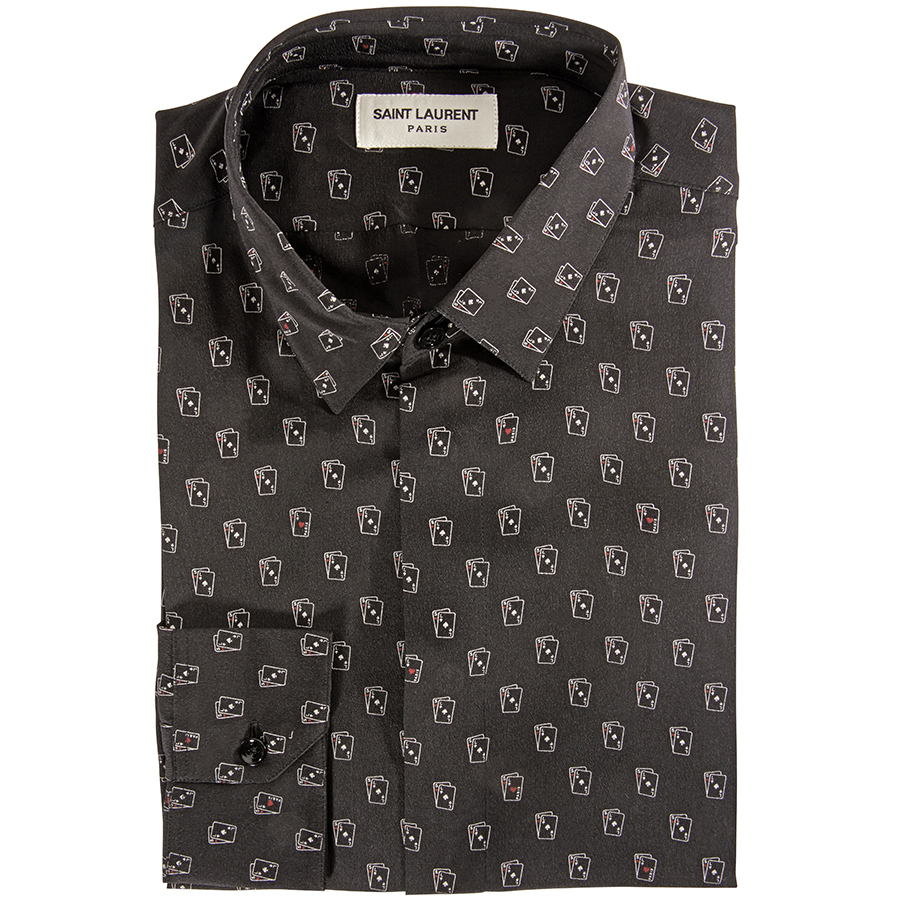 Saint Laurent Men's Black Playing Card-print Shirt, Brand Size 42 ...