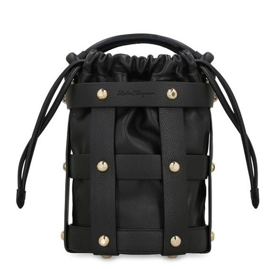 Ferragamo Salvatore Ferragamo Black Logo Embossed Cage Bag In Calf ...