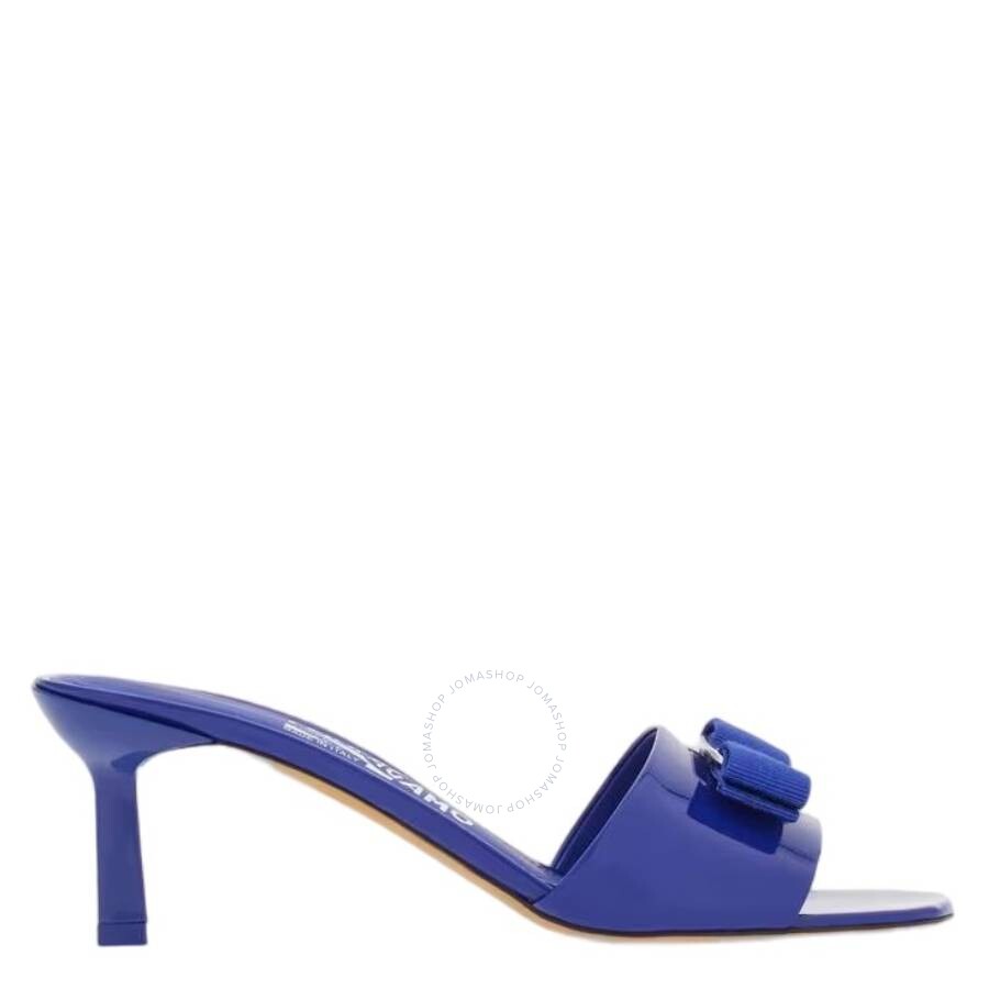 Ferragamo Salvatore Ferragamo Blue Patent Calfskin Vara Bow Slide ...