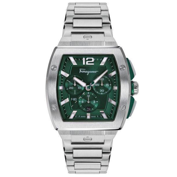 Ferragamo F-80 Chronograph Quartz Green Dial Men's Watch SFKE00523 ...