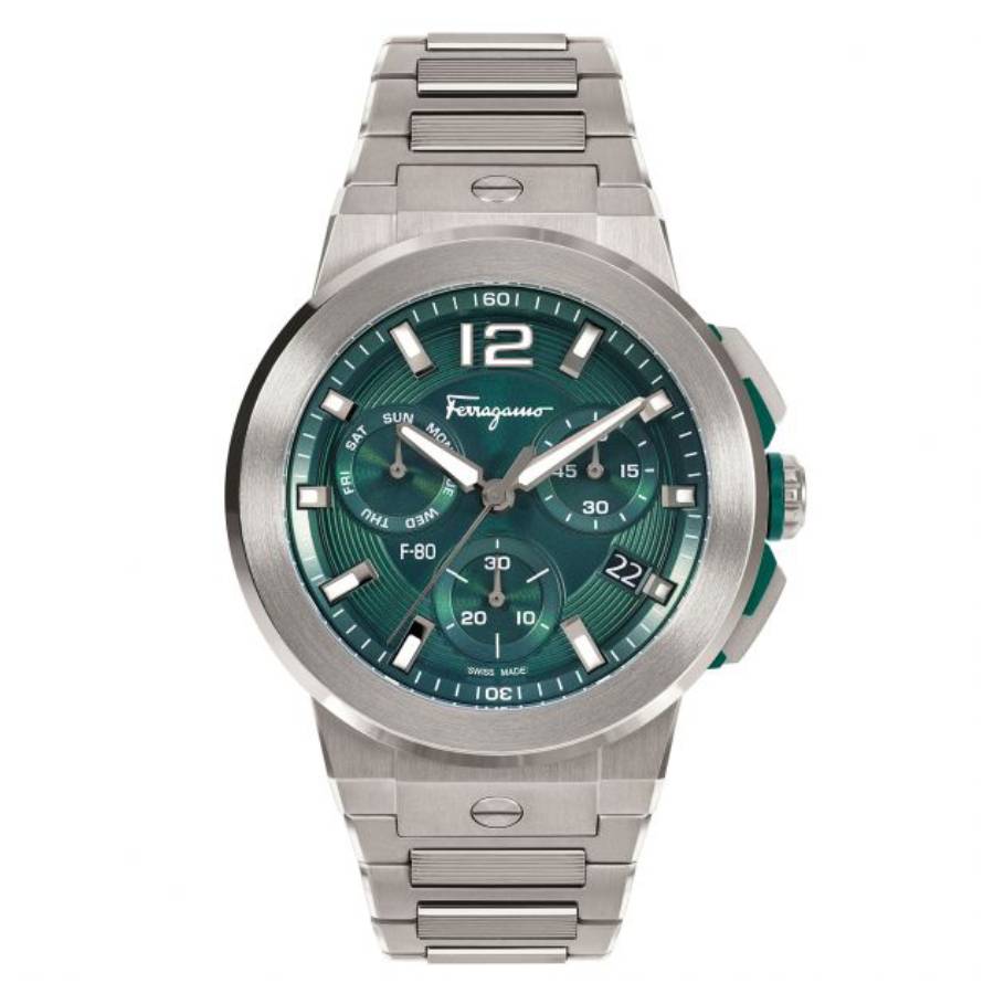Ferragamo F-80 Titanium Chronograph Quartz Green Dial Men's Watch ...