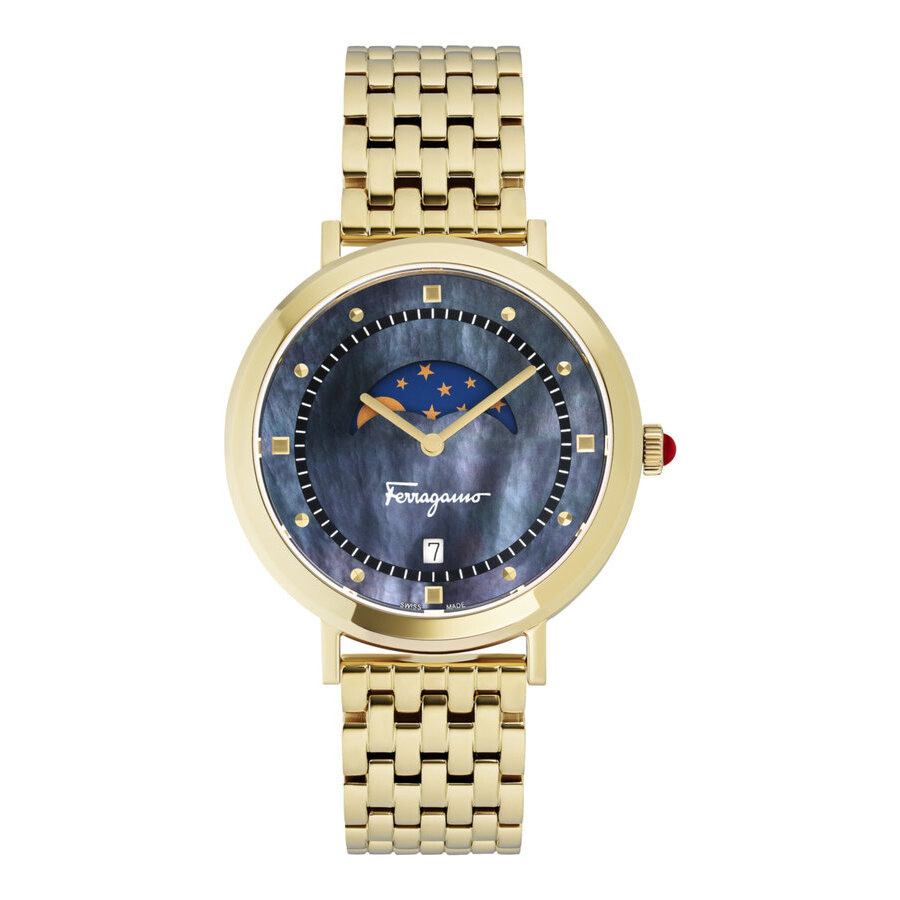 Salvatore Ferragamo Logomania Moon Phase Quartz Black Dial Ladies Watch ...