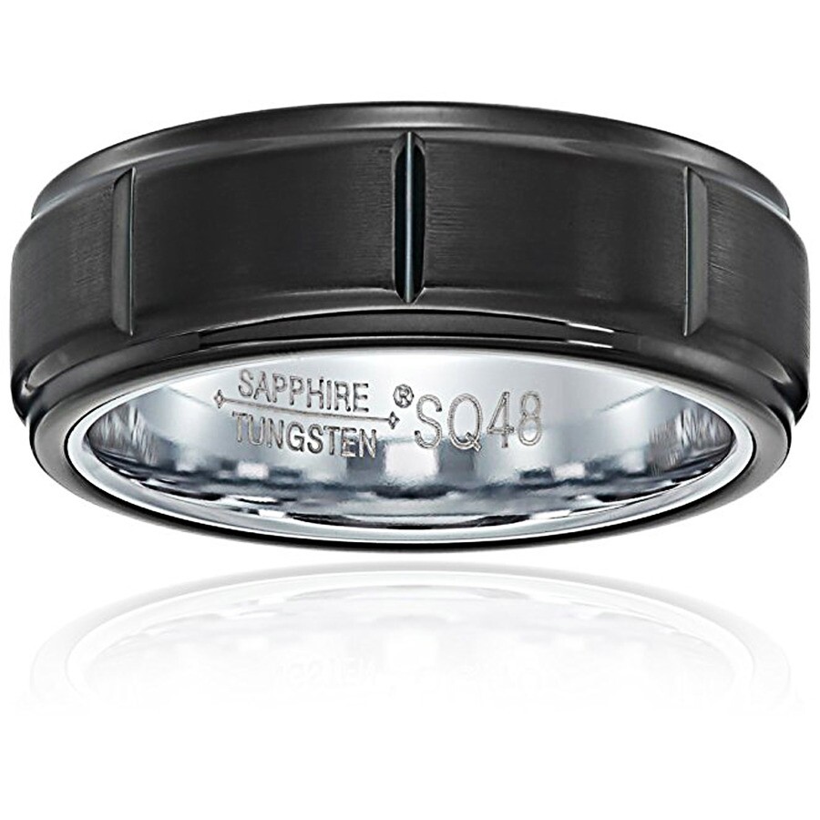 Sapphire Tungsten Block Textured Titanium Comfort Band Ring, Size 10 ...