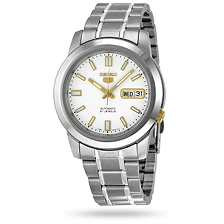 Seiko 5 Automatic Stainless Steel White Dial Men's Watch SNKK07 ...