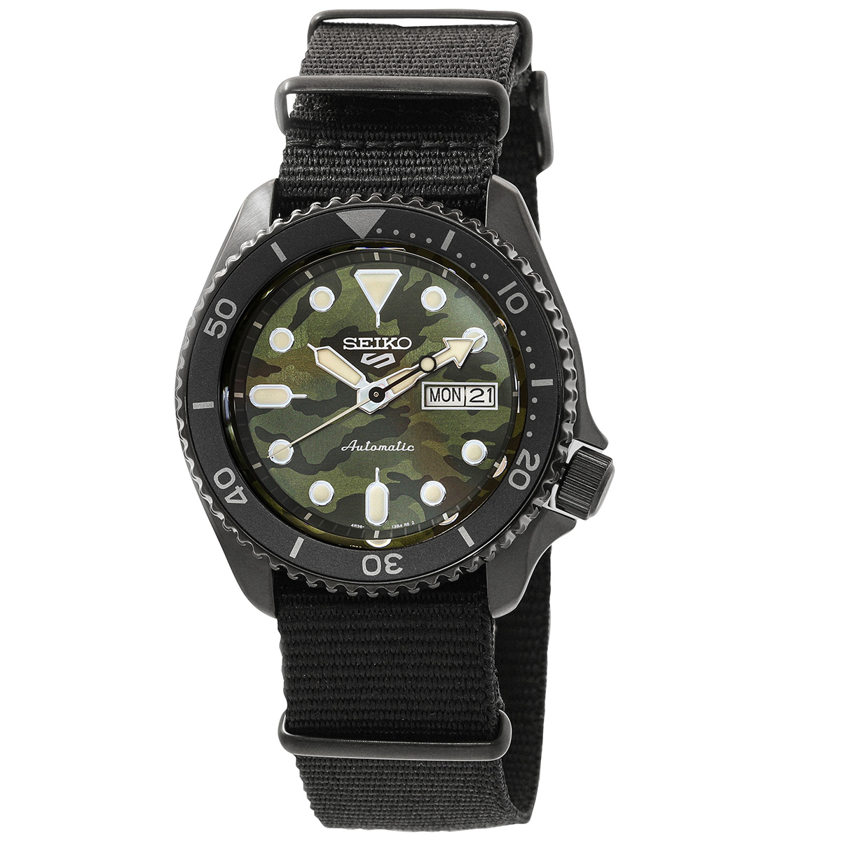 Seiko 5 Sports Automatic Green Camouflage Dial Men's Watch SRPJ37K1 ...