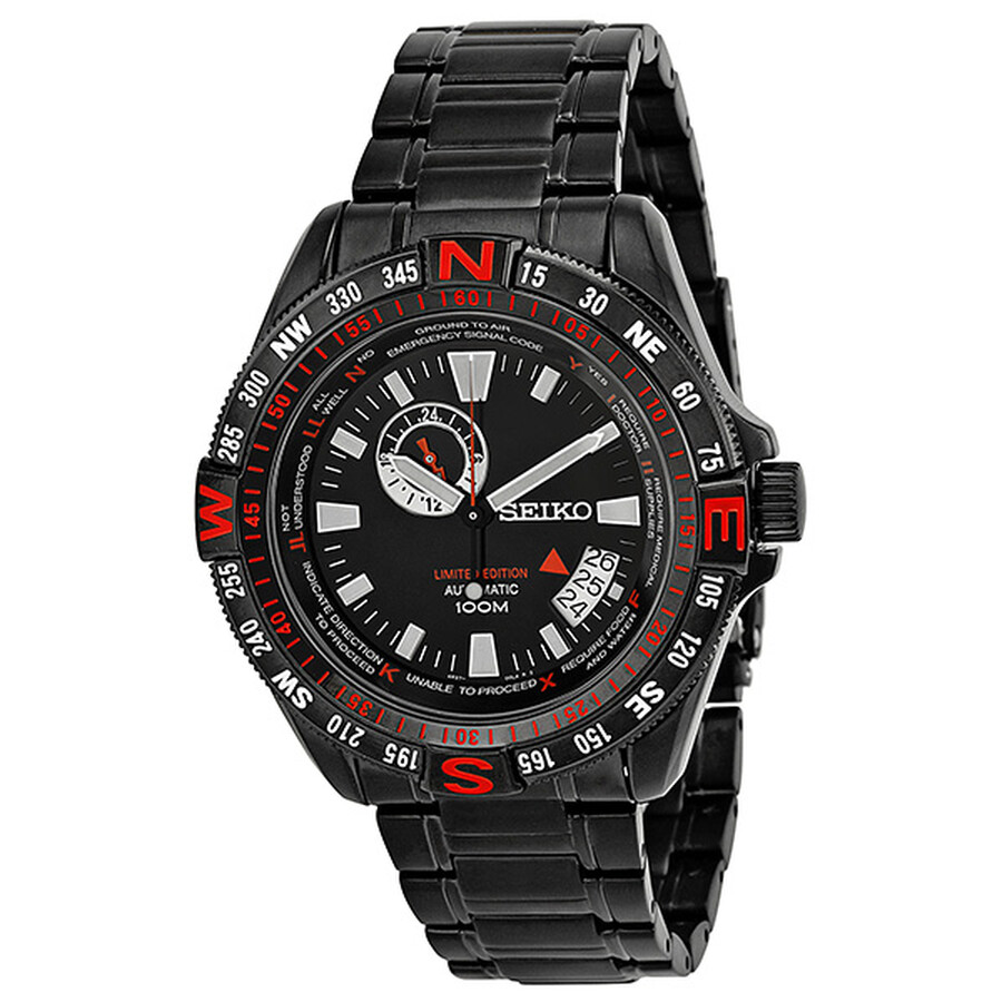 Seiko Black and Red Dial Black PVD Stainless Steel Men's Watch SSA113 ...